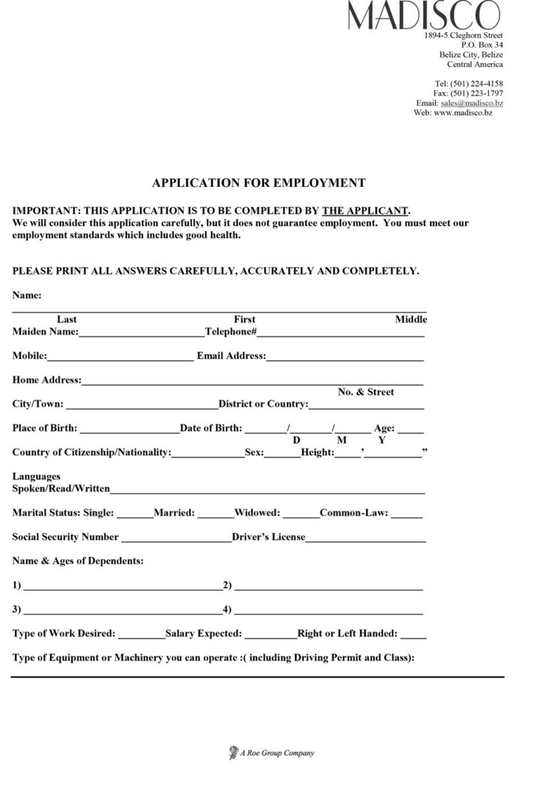 MADISCO | Job Application Form